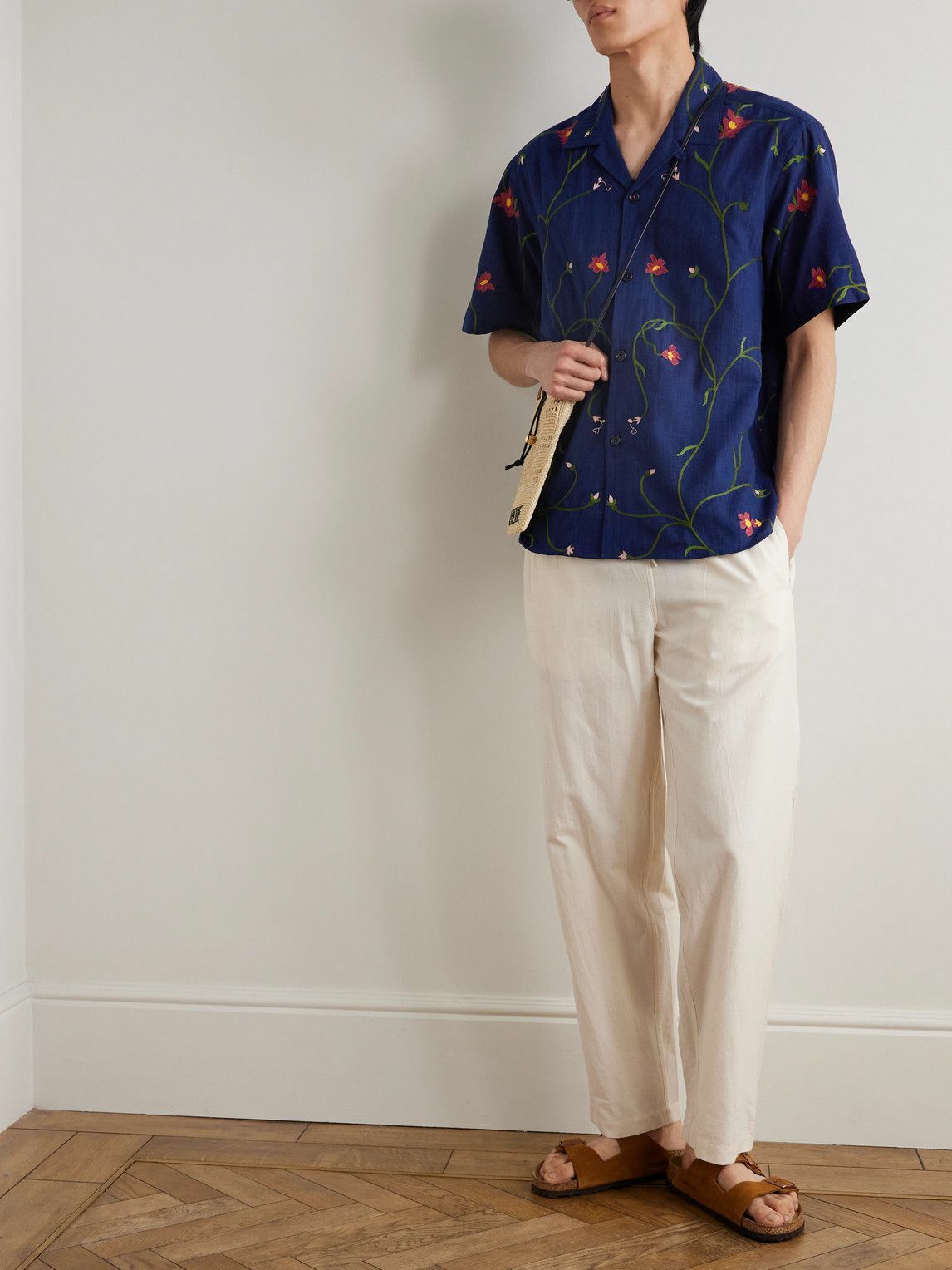 Kardo - Ronen Convertible-Collar Embroidered Cotton Shirt - Blue Kardo