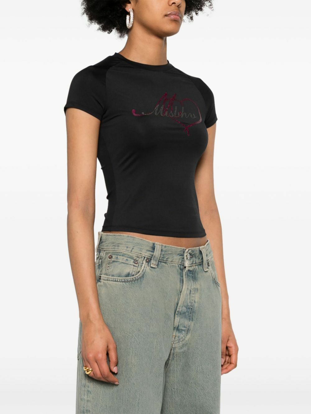 MISBHV Black Glitter Logo-Print T-Shirt MISBHV