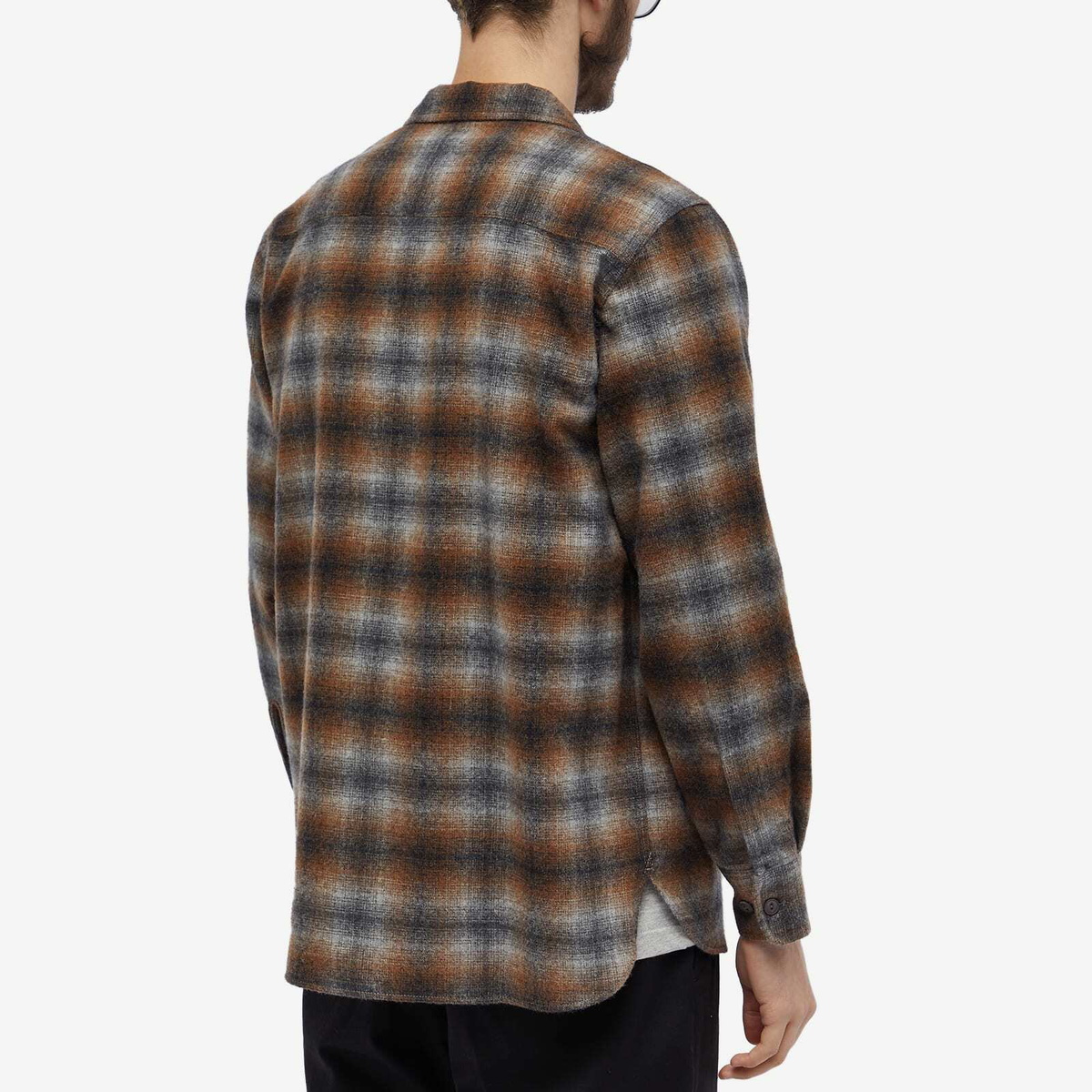 Universal Works Men's Wool Flannel Work Shirt in Brown Check Universal ...