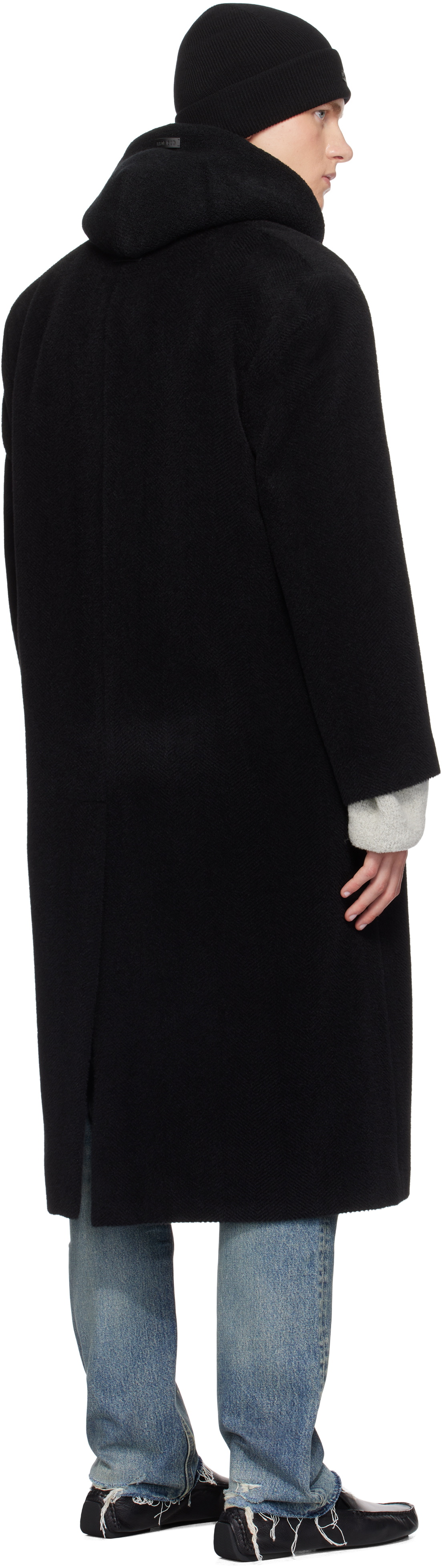 Fear of God Black Herringbone Lapelless Coat Fear Of God