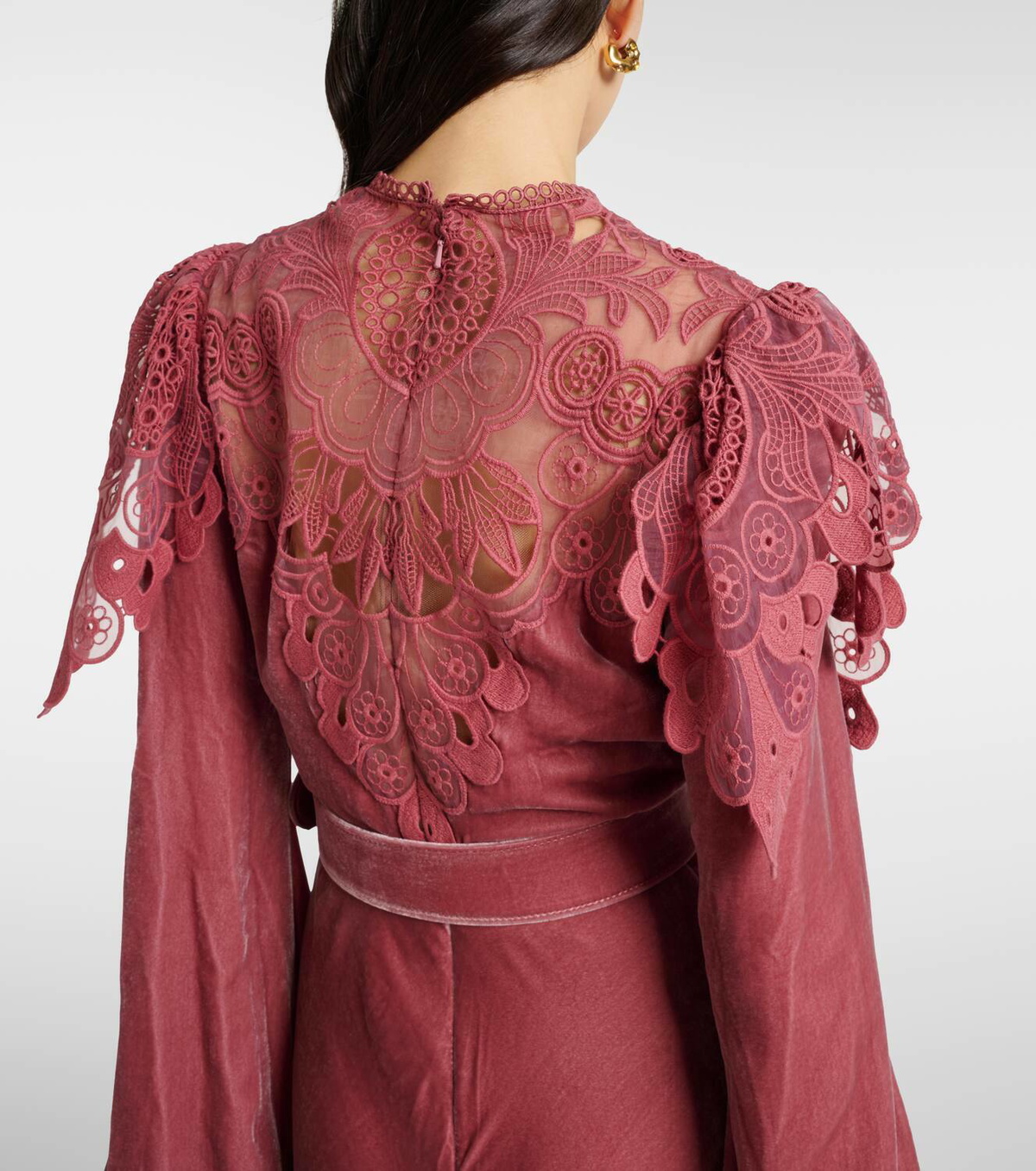 Costarellos Ashley lace-trimmed velvet gown Costarellos