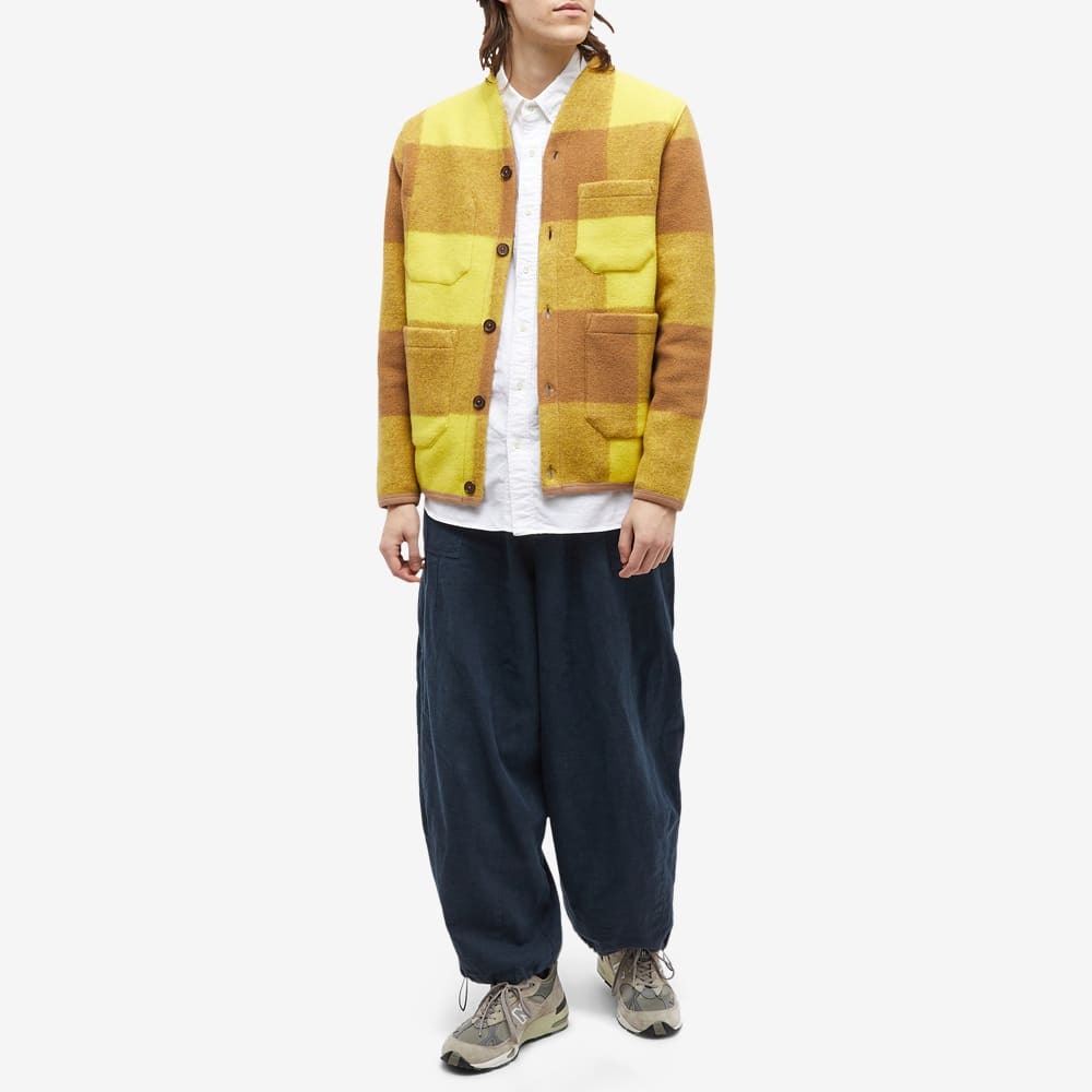 Universal Works Men's Studio Check Wool Fleece Cardigan in Sand/Yellow ...