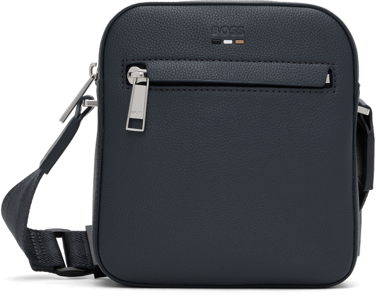 BOSS Blue Grained Faux-Leather Reporter Bag BOSS