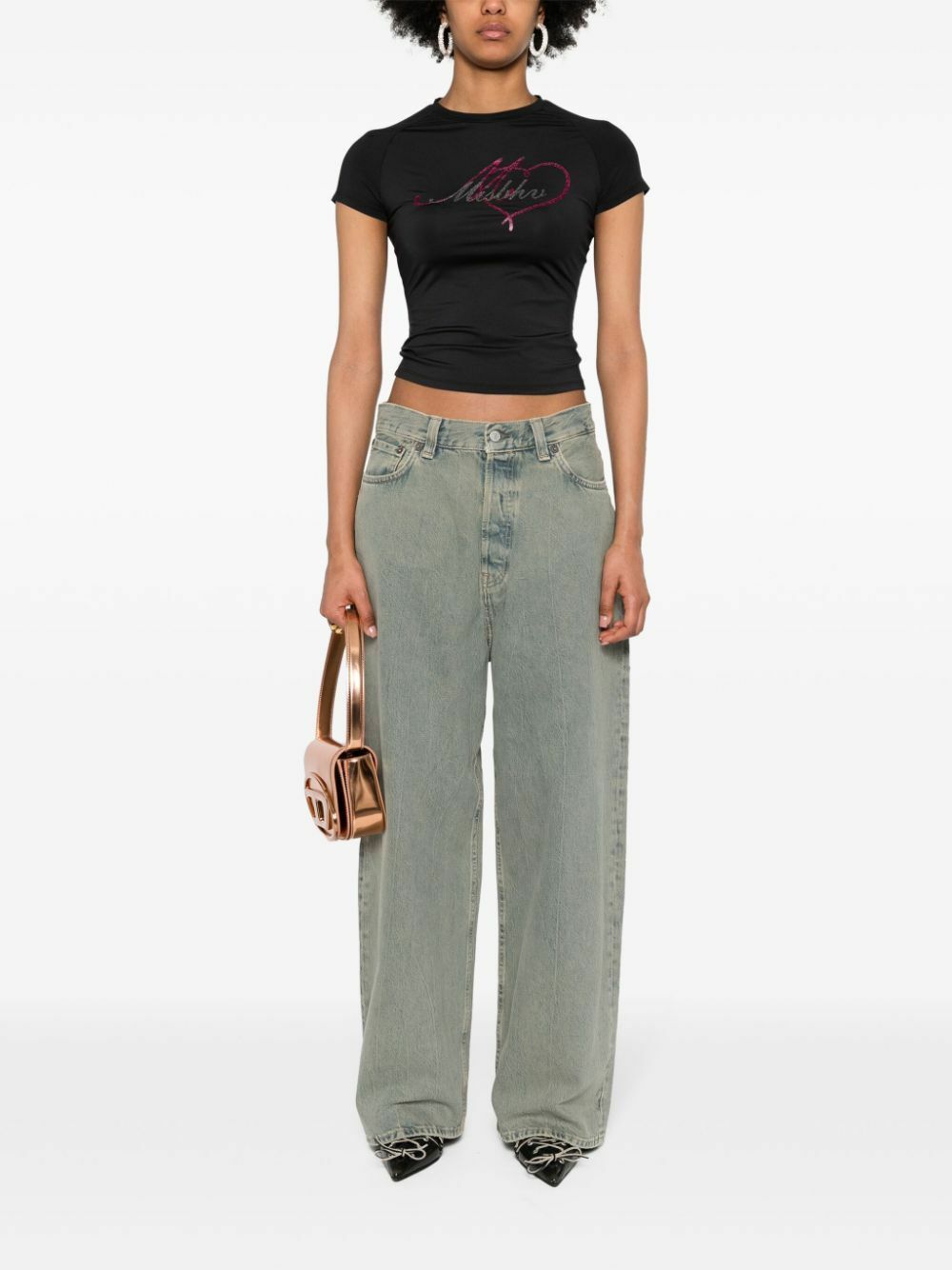 MISBHV Black Glitter Logo-Print T-Shirt MISBHV