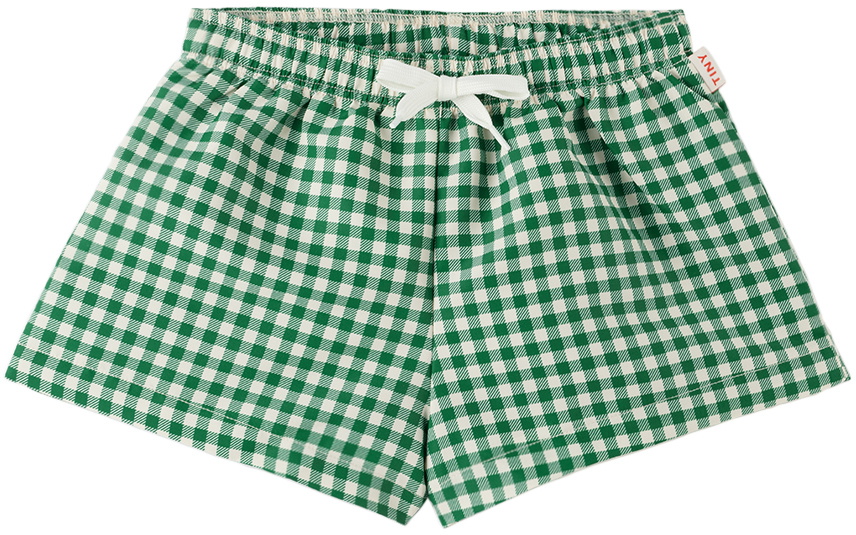 TINYCOTTONS Kids Green & Off-White Check Swim Shorts TINYCOTTONS
