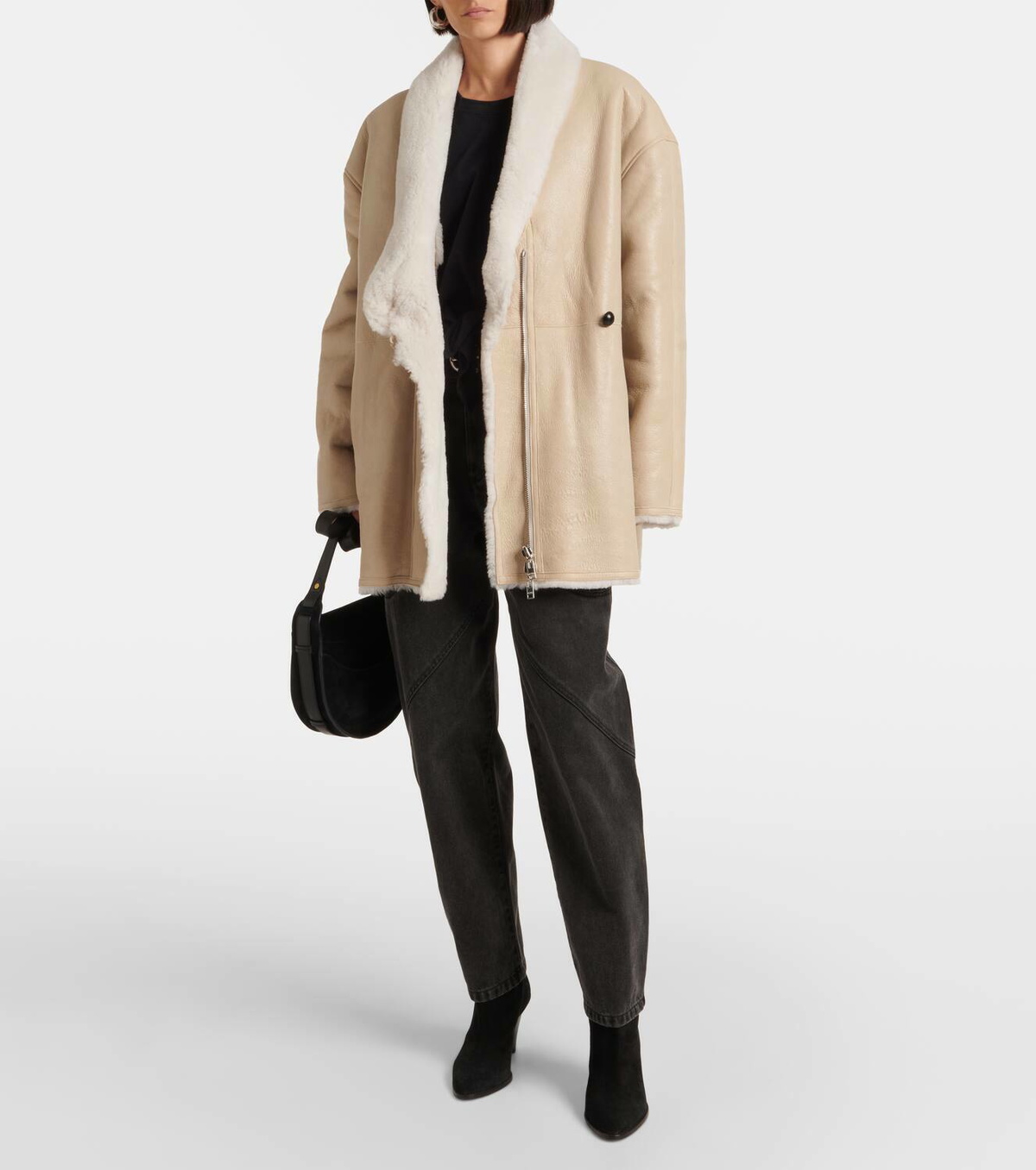 Isabel Marant Elanore shearling-trimmed leather coat Isabel Marant