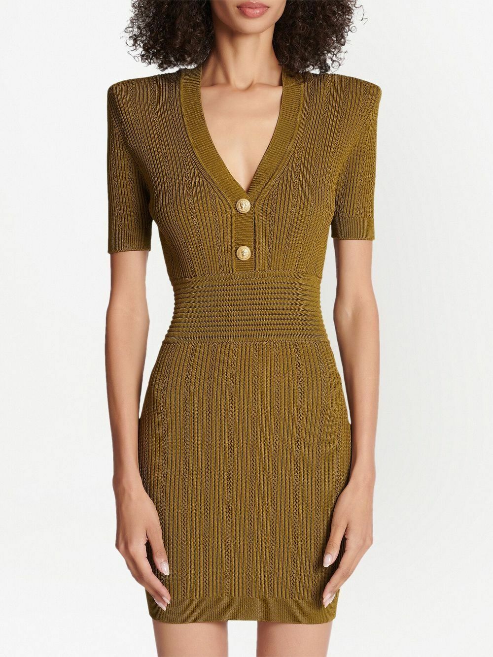 BALMAIN - V-neck Button-embossed Knit Short Dress Balmain