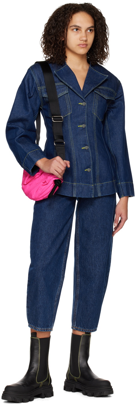 GANNI Navy Fitted Denim Blazer GANNI