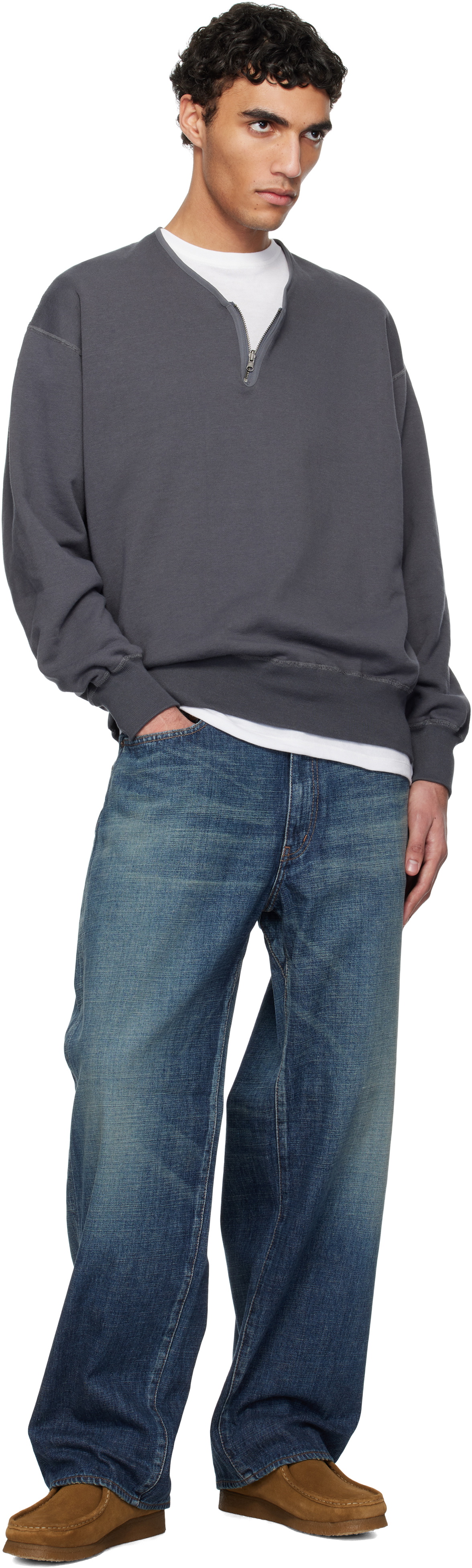 nanamica Gray Half Zip Reversible Sweatshirt Nanamica