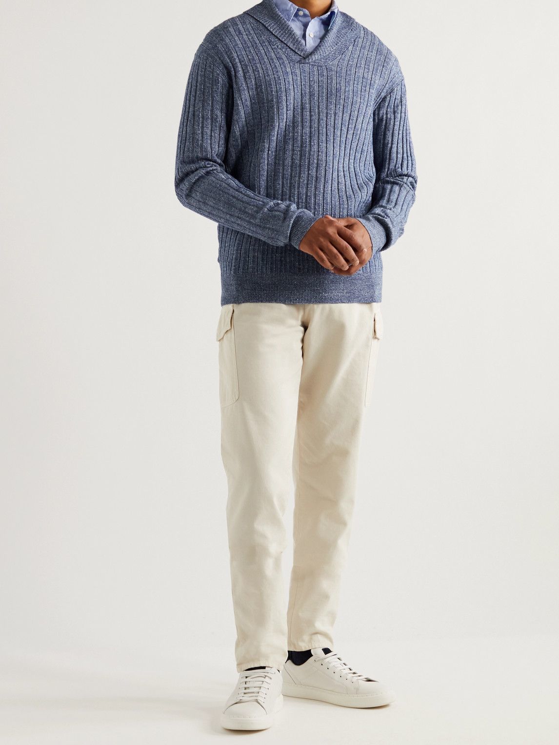 Peter Millar - Naples Shawl-Collar Ribbed-Knit Sweater - Blue Peter Millar