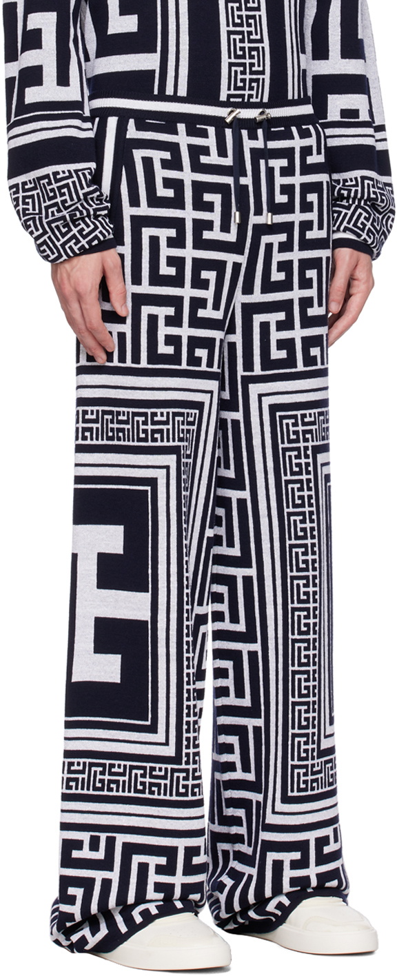 Balmain White & Navy Monogram Sweatpants Balmain