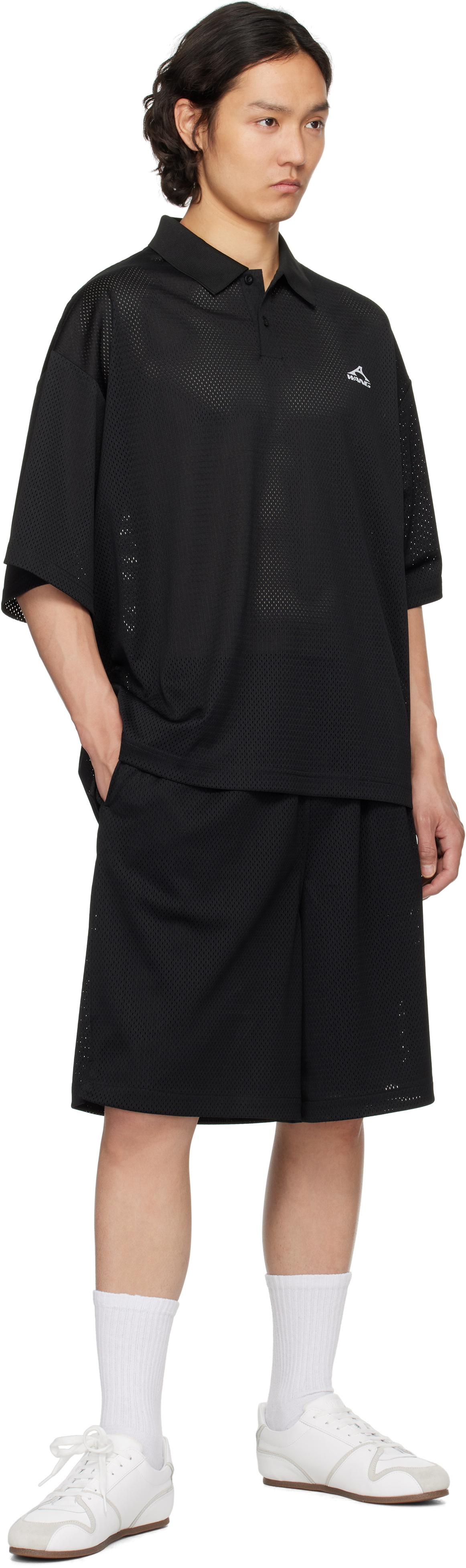 Alexander Wang Black Athletic Mesh Logo Polo Alexander Wang