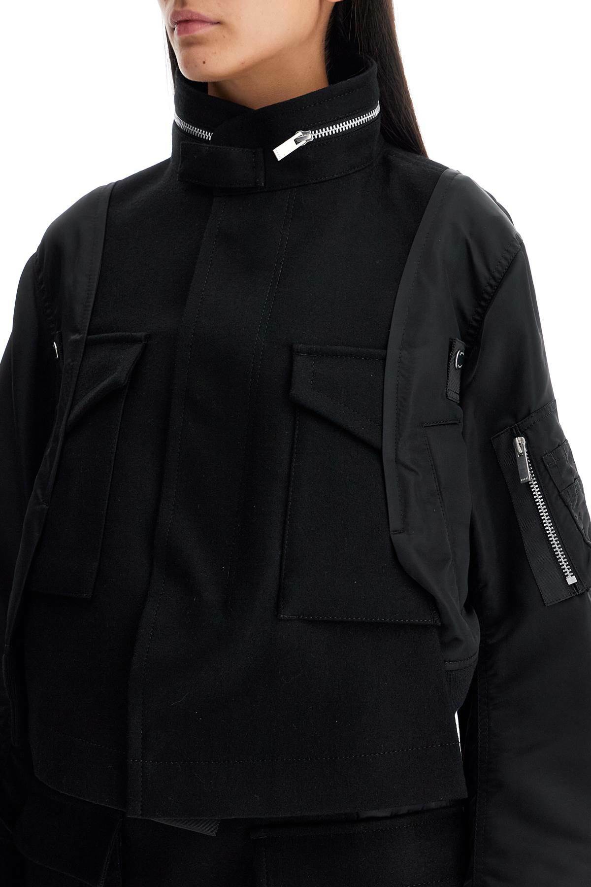 SACAI boxy wool and nylon jacket Black Sacai