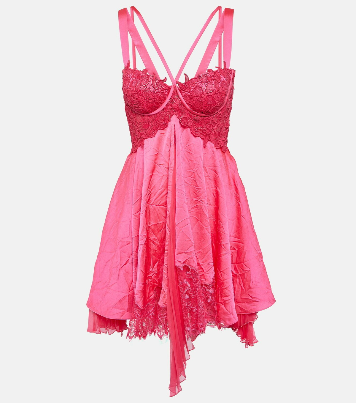 Versace Lace-trimmed satin minidress Versace
