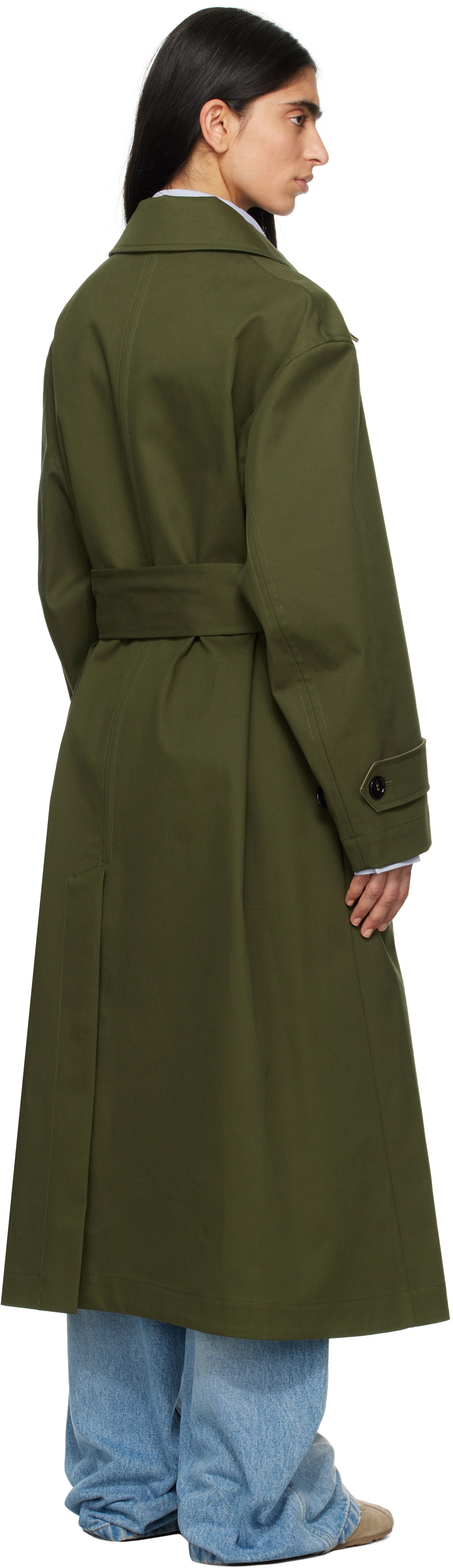 AMI Paris Green Cotton Belted Mac Coat AMI