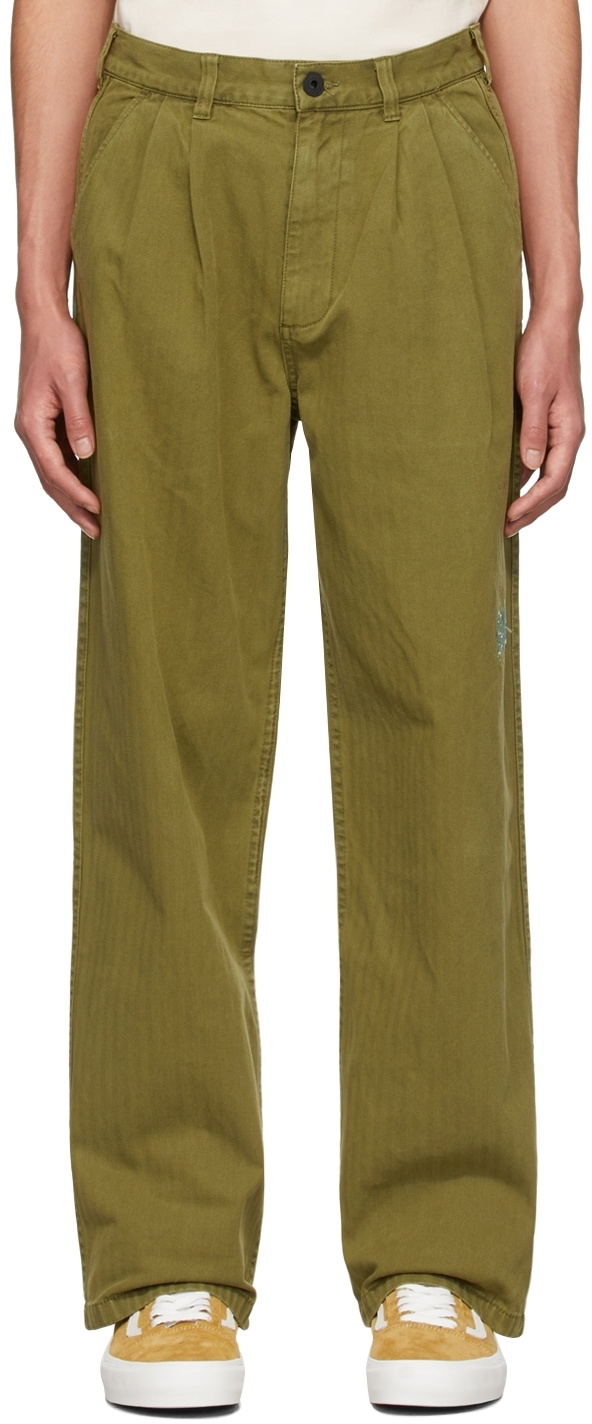 Brain Dead Khaki Herringbone Trousers Brain Dead