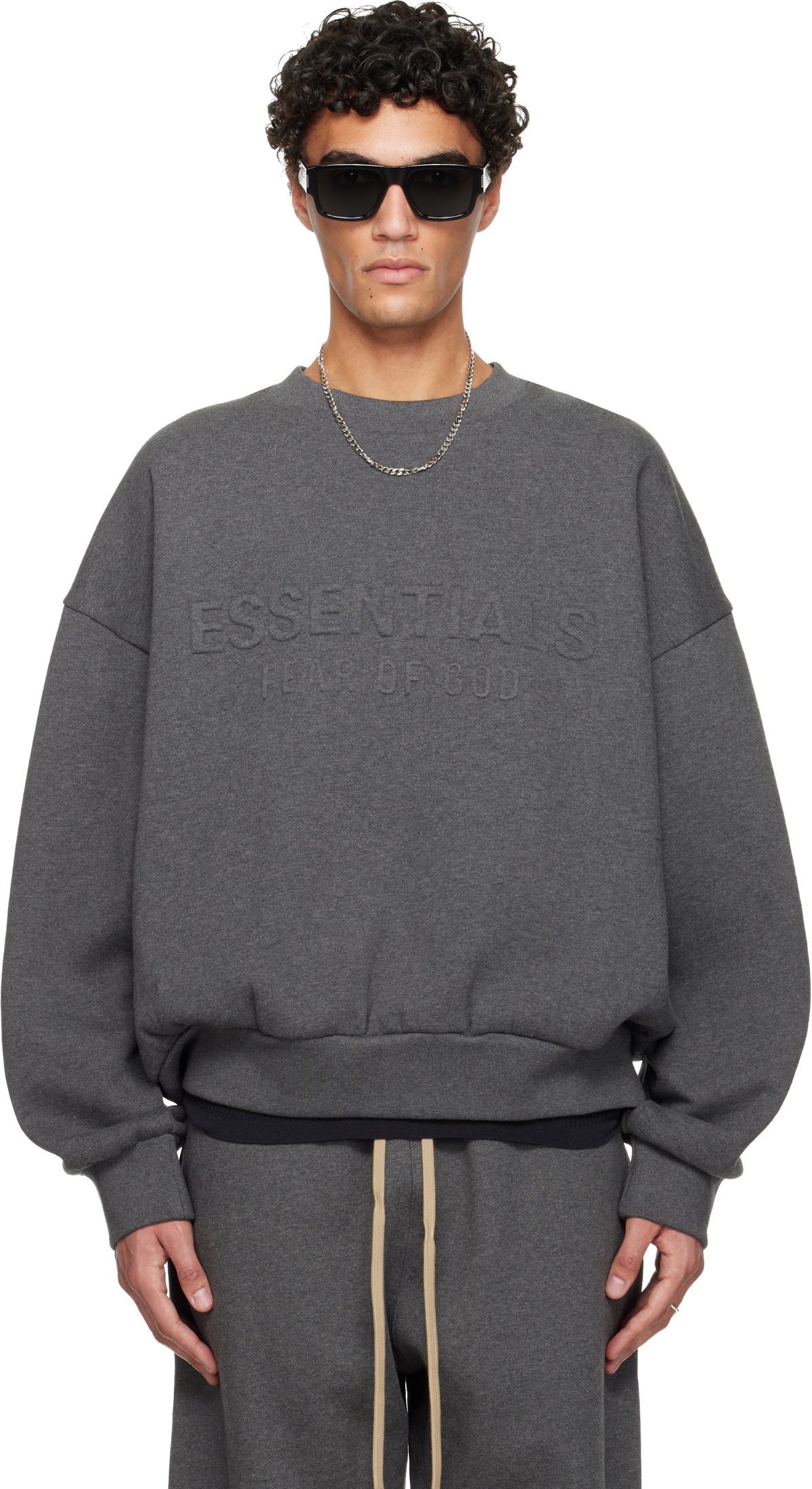 Fear of God ESSENTIALS Gray Holiday Embossed Classic Crewneck ...