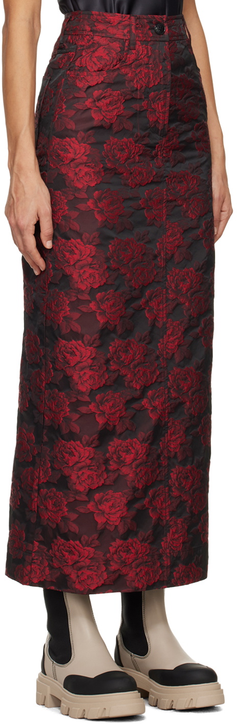 GANNI Red Botanical Maxi Skirt GANNI