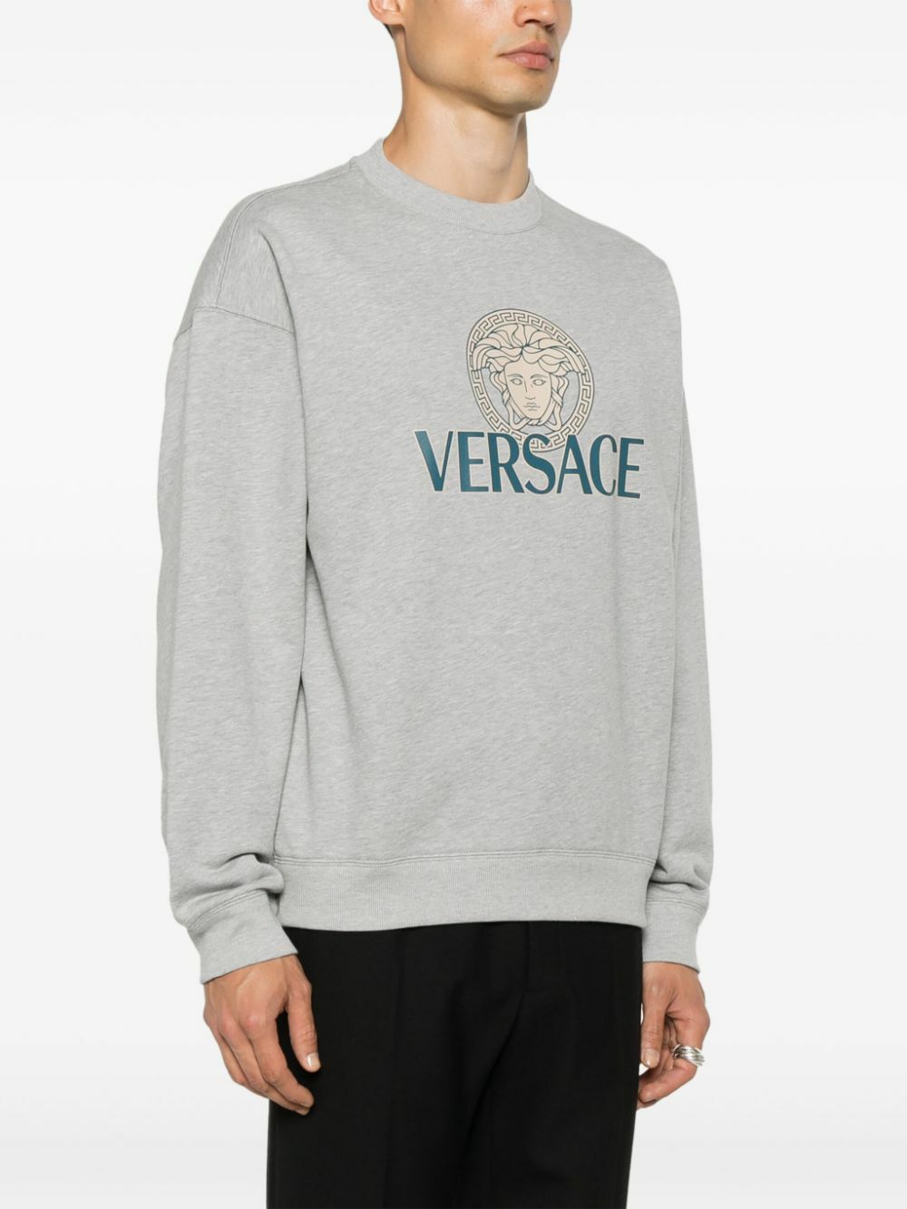 Versace Grey Logo Print Cotton Sweatshirt Versace