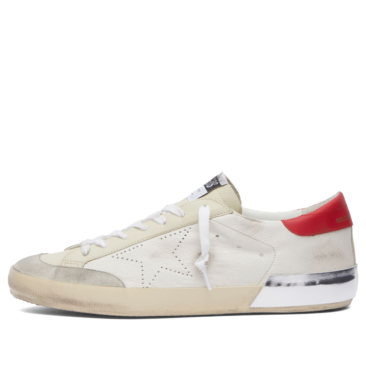 Golden Goose Men's Super Star Leather Sneaker in White/Ivory/Red Golden ...