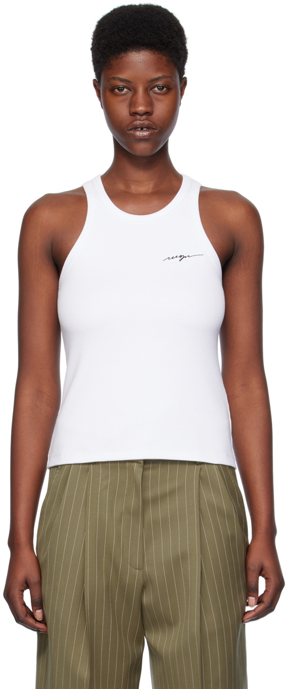 MSGM White Embroidered Tank Top MSGM
