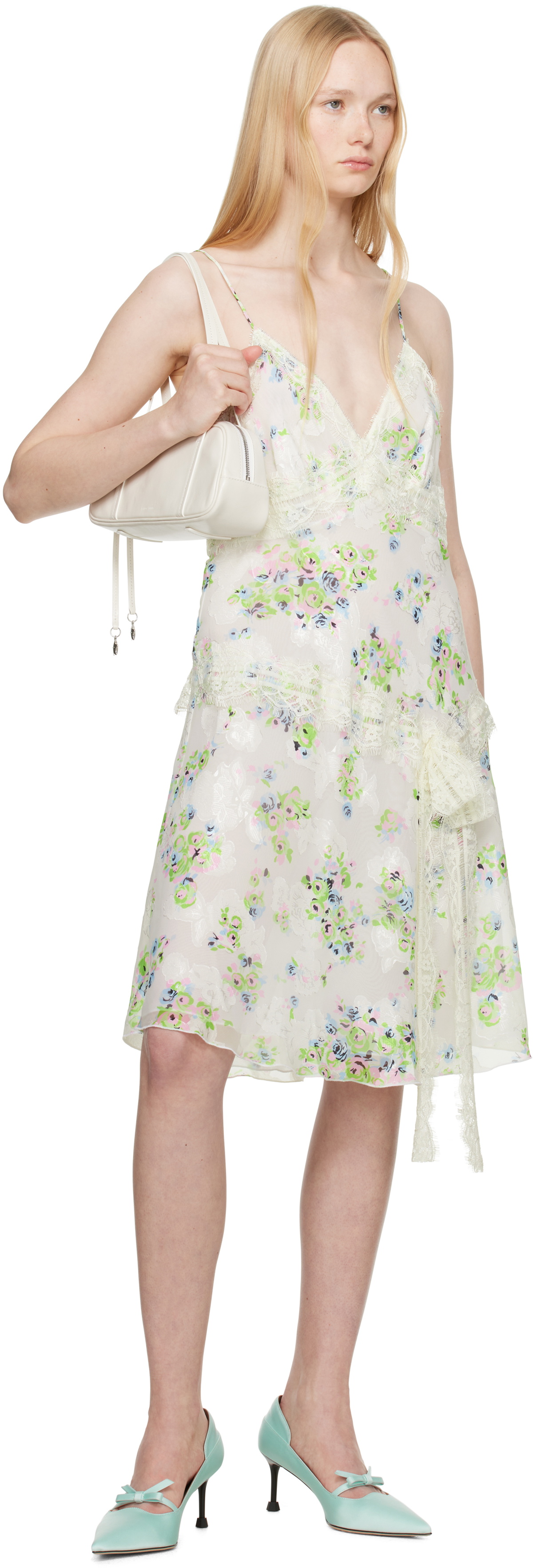 Anna Sui Off-White Rosies Posies Chiffon Romantic Lace Slip Dress Anna Sui
