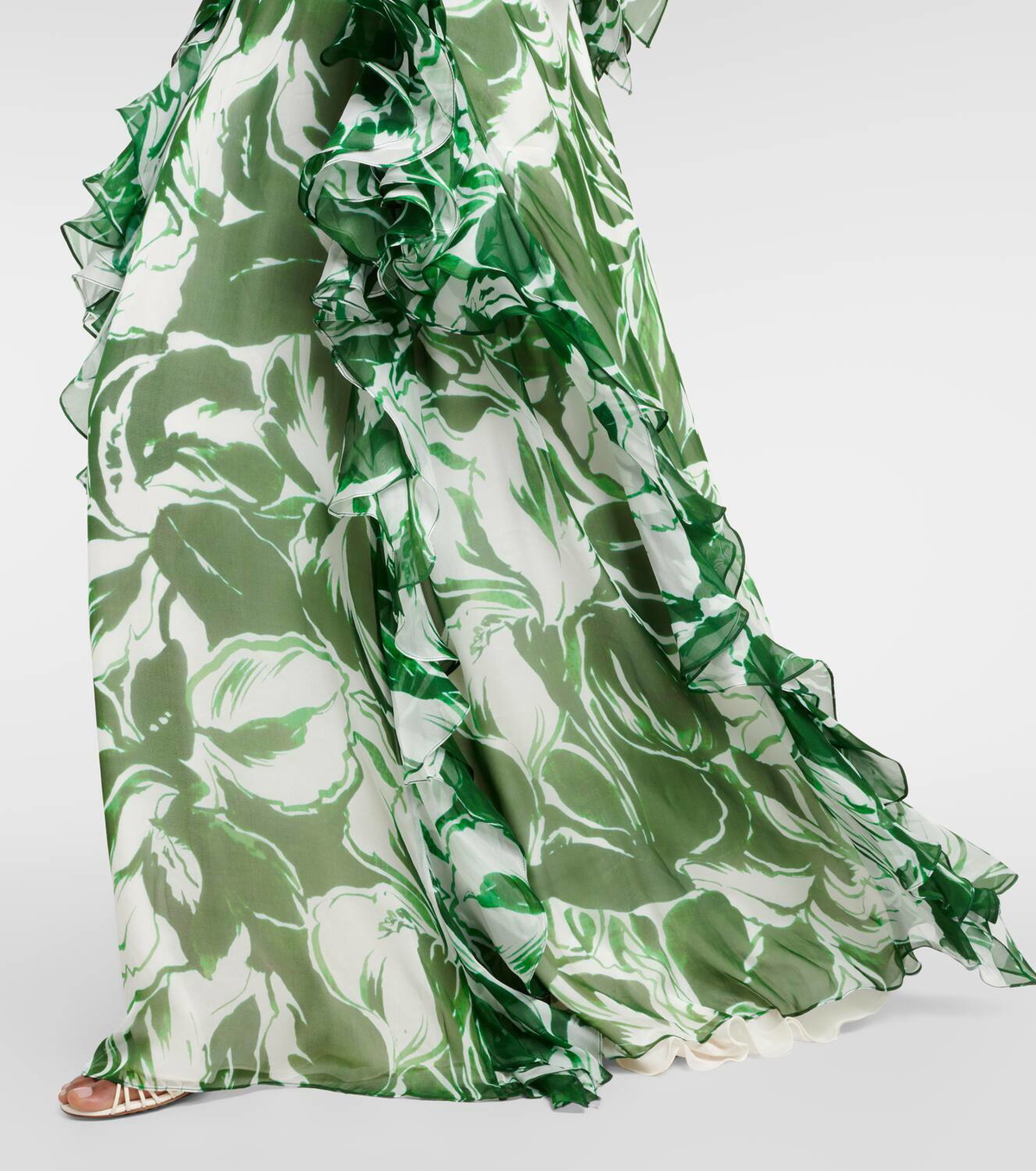 Costarellos Kalina printed ruffled silk gown Costarellos