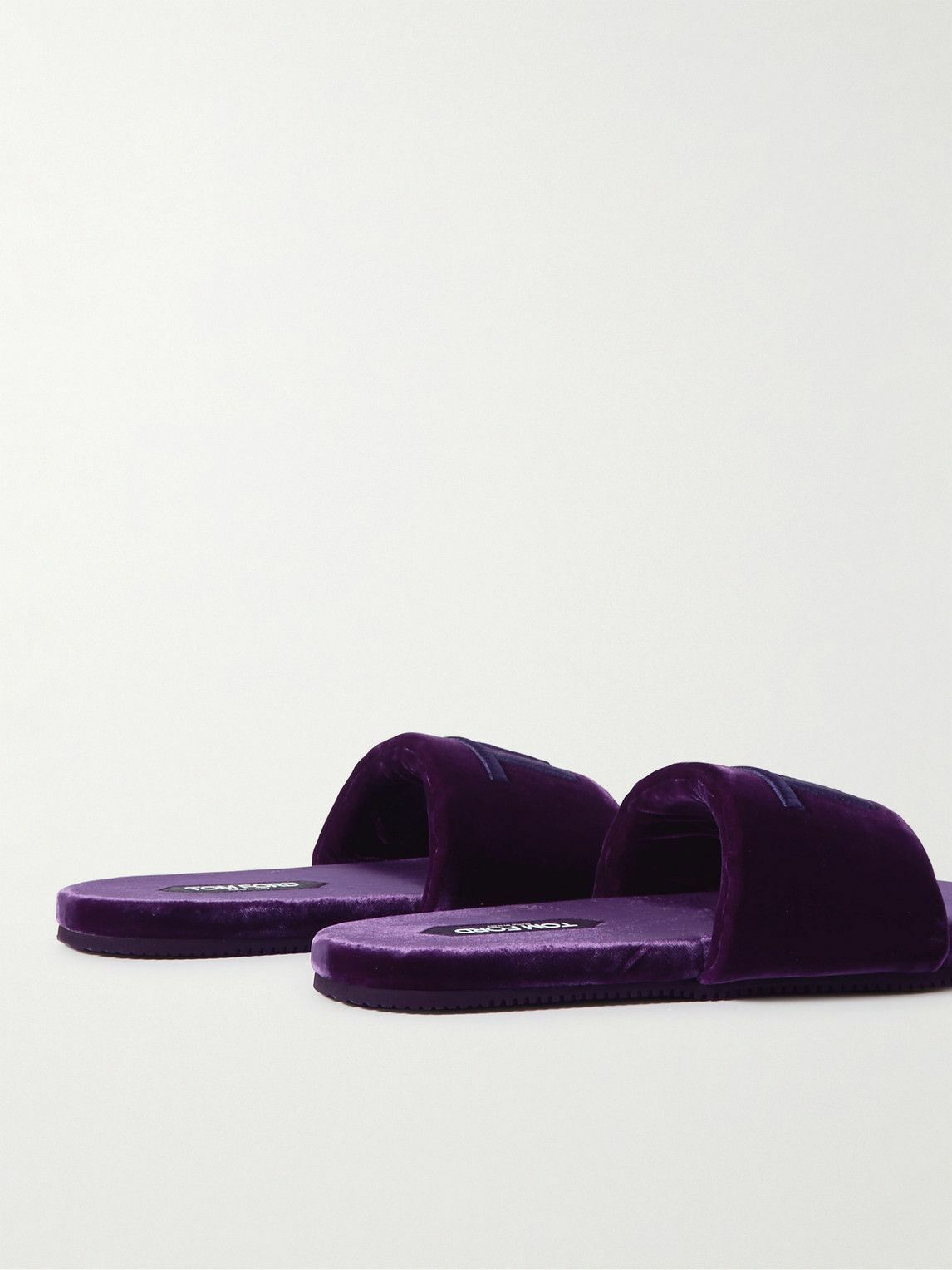 TOM FORD - Harrison Logo-Embroidered Velvet Slides - Purple TOM FORD