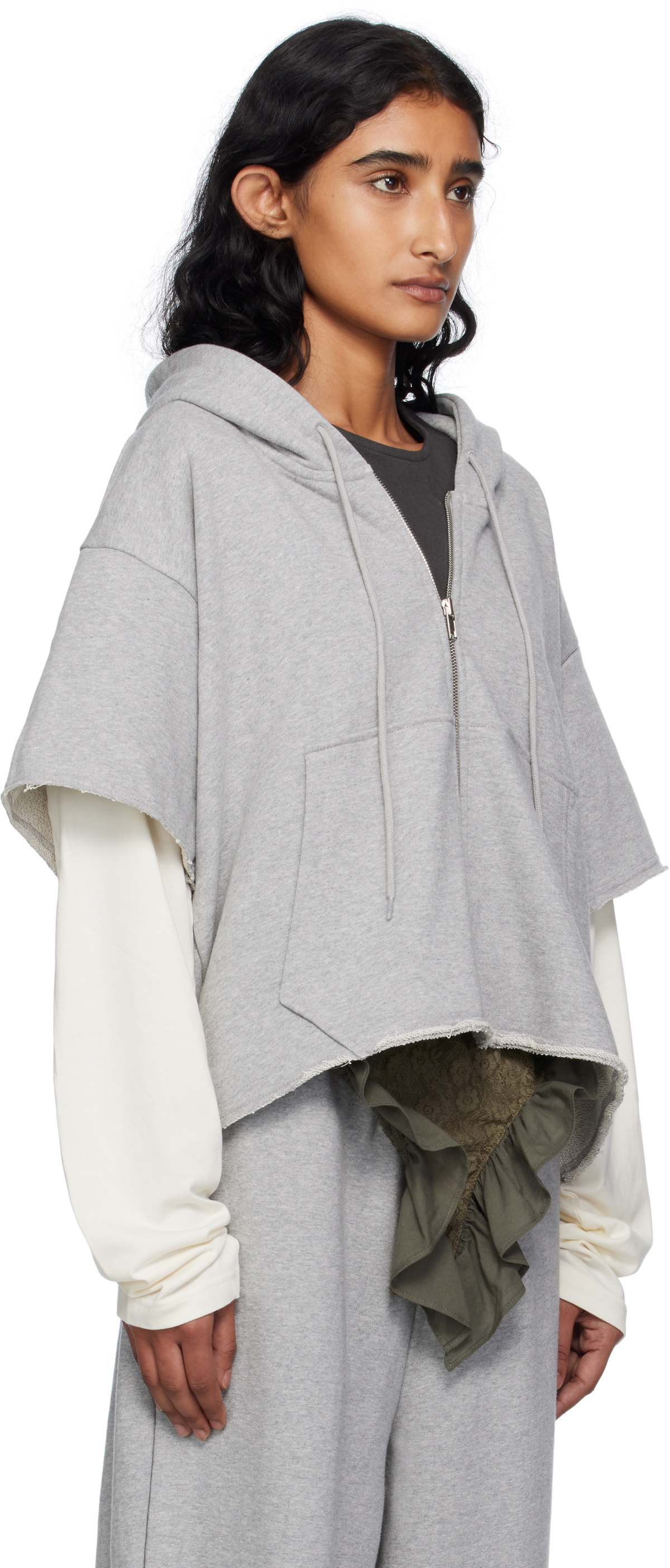 Pushbutton Gray Raw Edge Zip-Up Hoodie Pushbutton