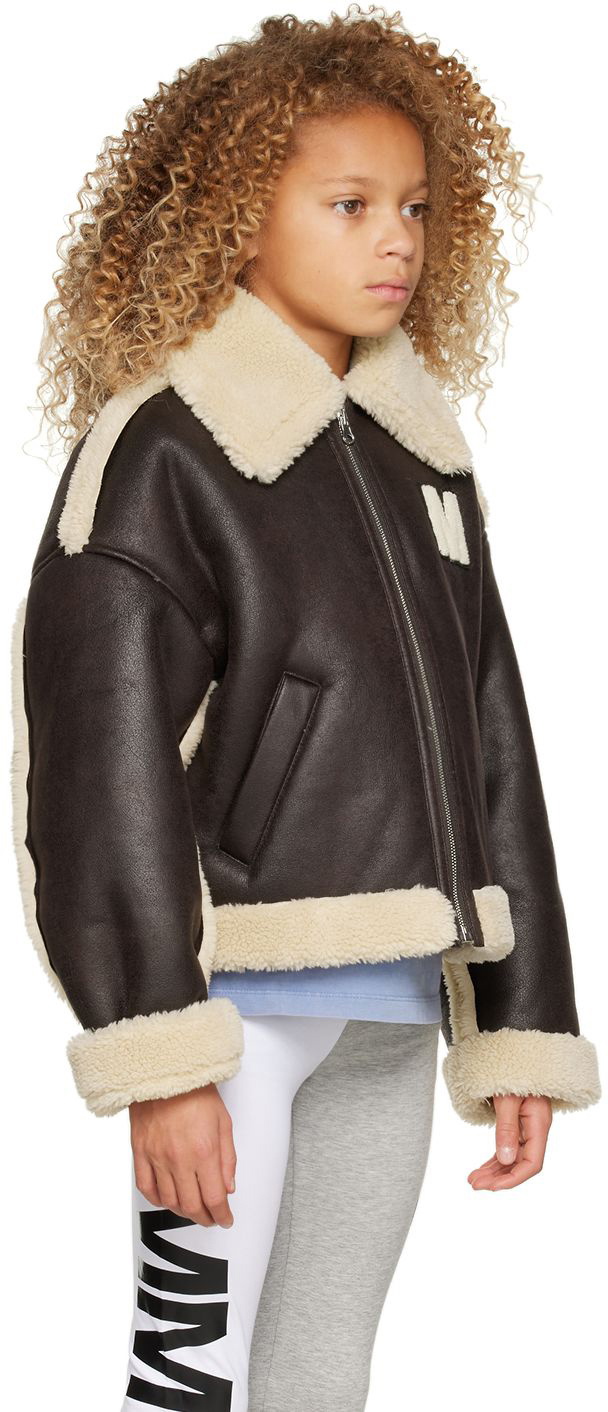 MM6 Maison Margiela Kids Brown Faux-Shearling Jacket MM6 Maison Margiela