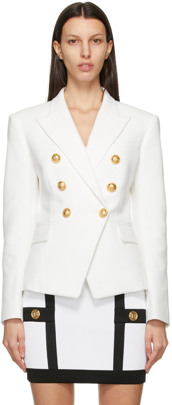 Balmain White Piqué Six-Button Blazer Balmain