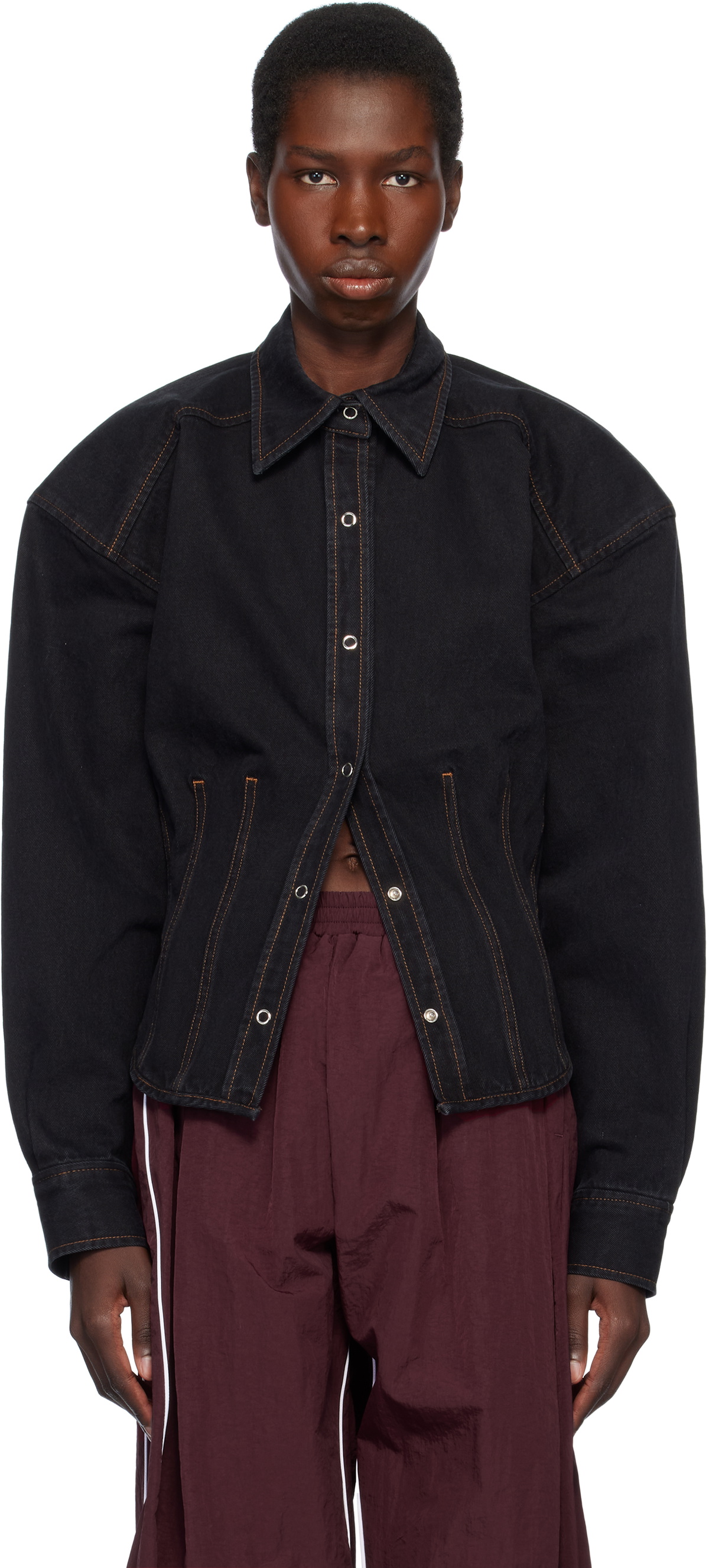 Pushbutton Black Bustier Denim Shirt Pushbutton