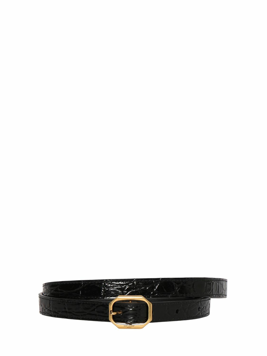 SAINT LAURENT - Boucle Frame Croc Embossed Leather Belt Saint Laurent