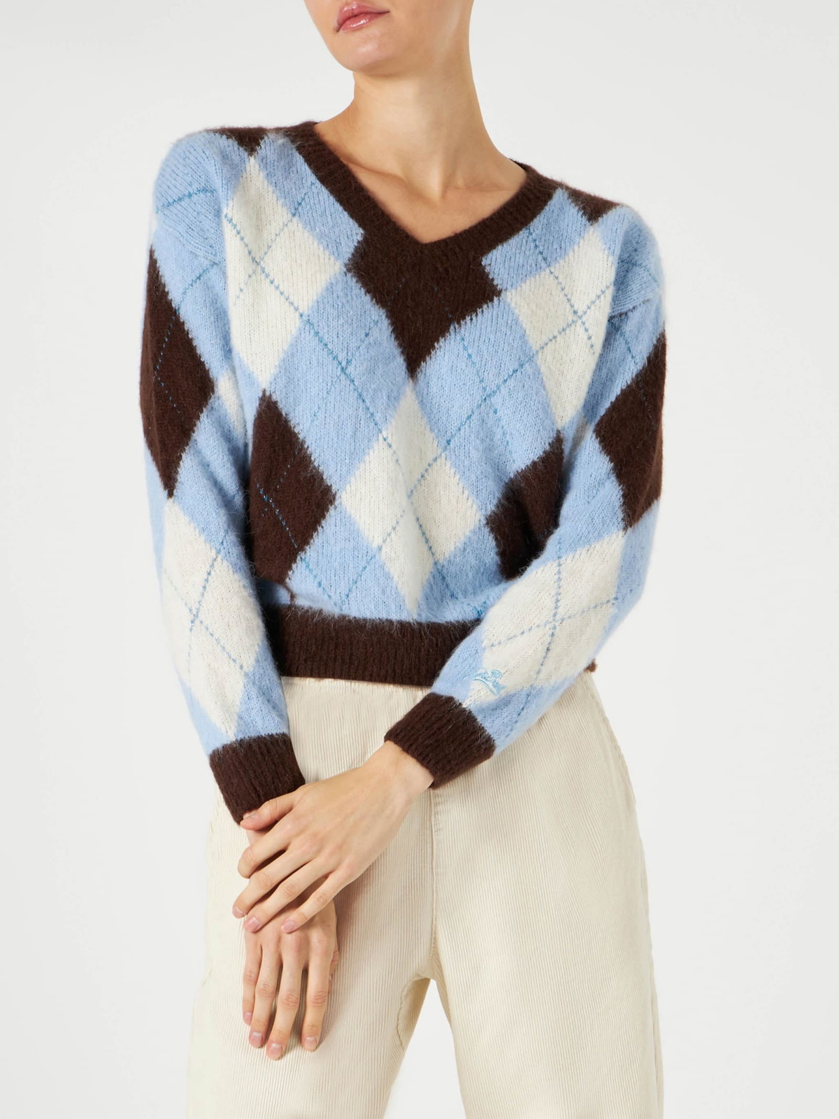 MC2 Saint Barth Woman Cropped Sweater With Argyle Pattern MC2 Saint Barth