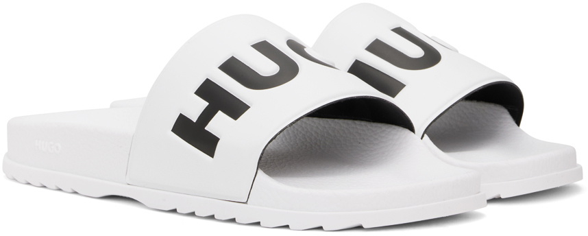 Hugo White Logo Strap Pool Slides Hugo Boss