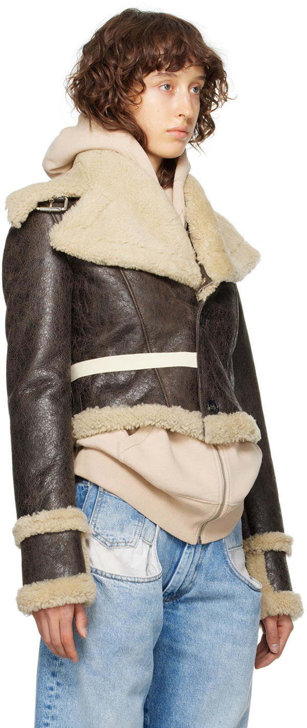 MM6 Maison Margiela Brown Paneled Shearling Jacket MM6 Maison Margiela