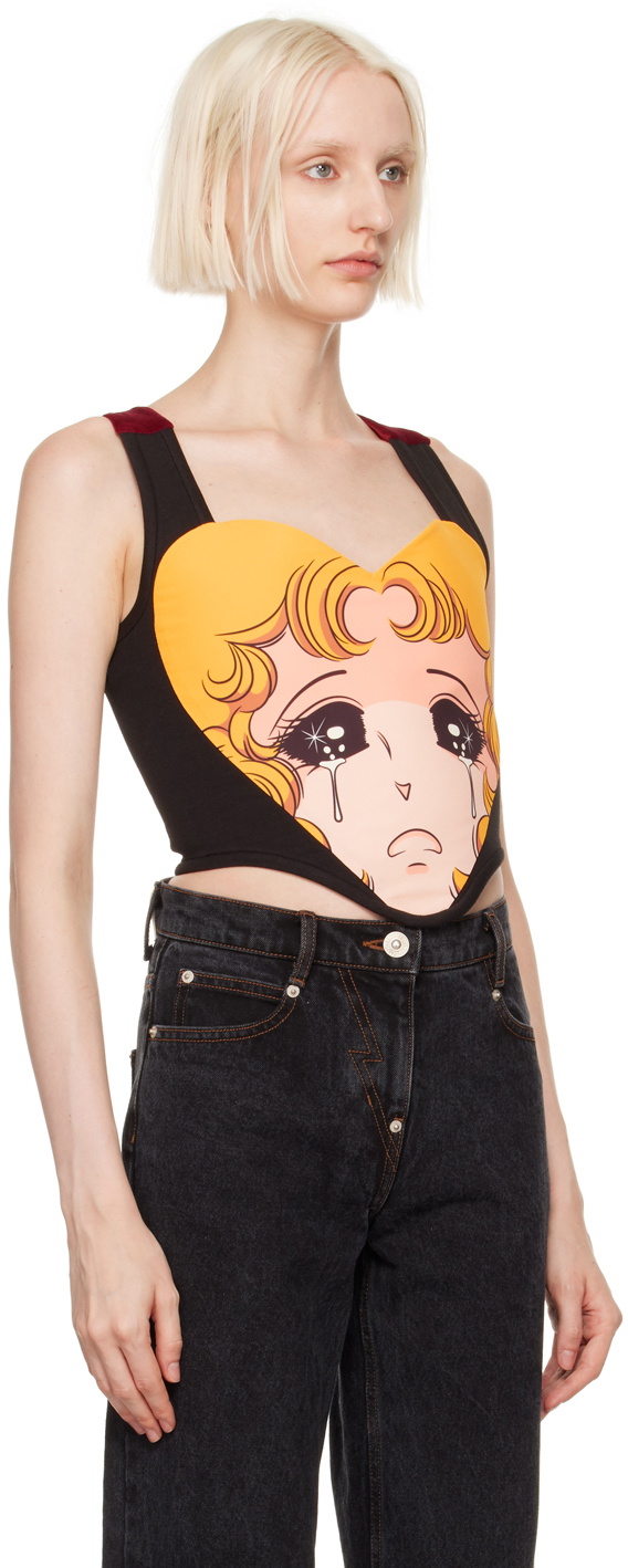 Pushbutton Black & Yellow Crying Girl Heart Neck Sleeveless Top Pushbutton