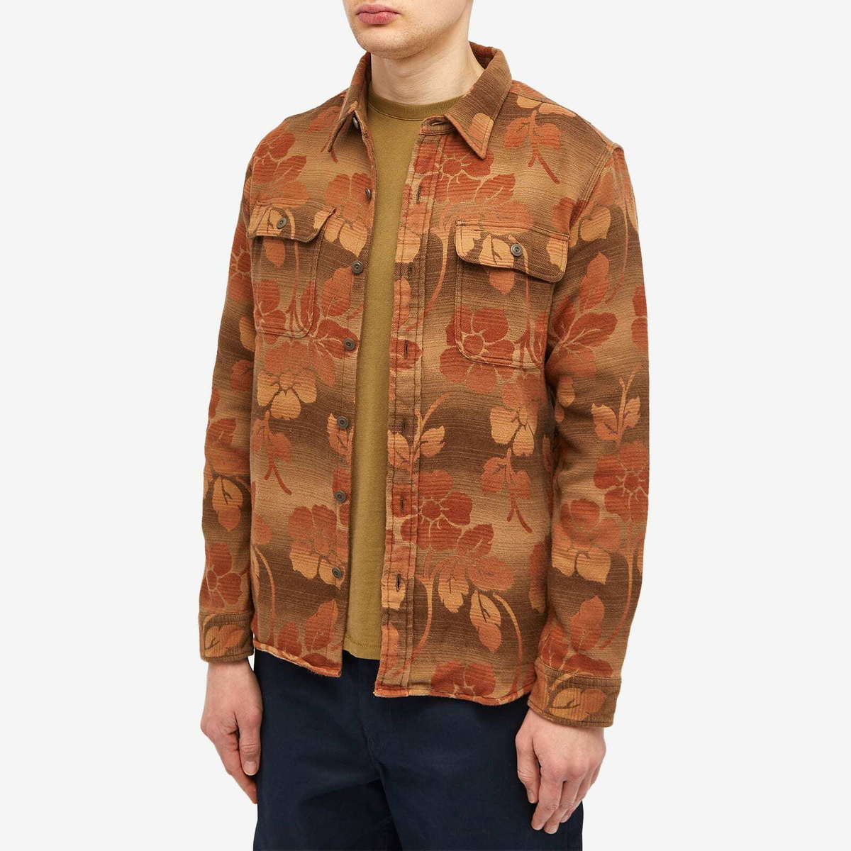 RRL Men's Matlock Floral Overshirt in Brown/Orange RRL
