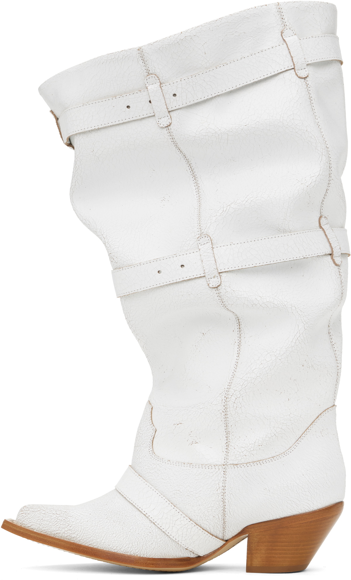 R13 White Buckled-Up Slouch Cowboy Boots R13