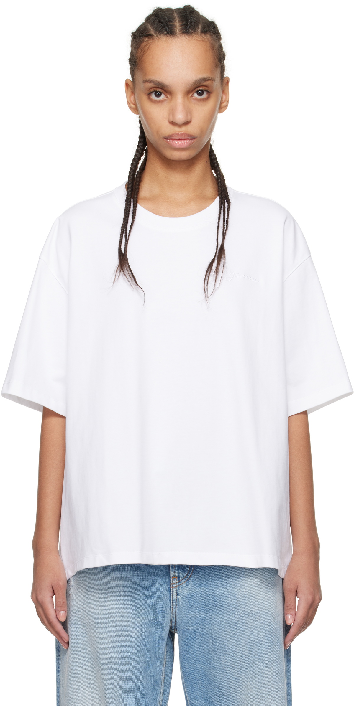 GANNI White Heavy Cotton Drop Shoulder Open Back T-shirt GANNI