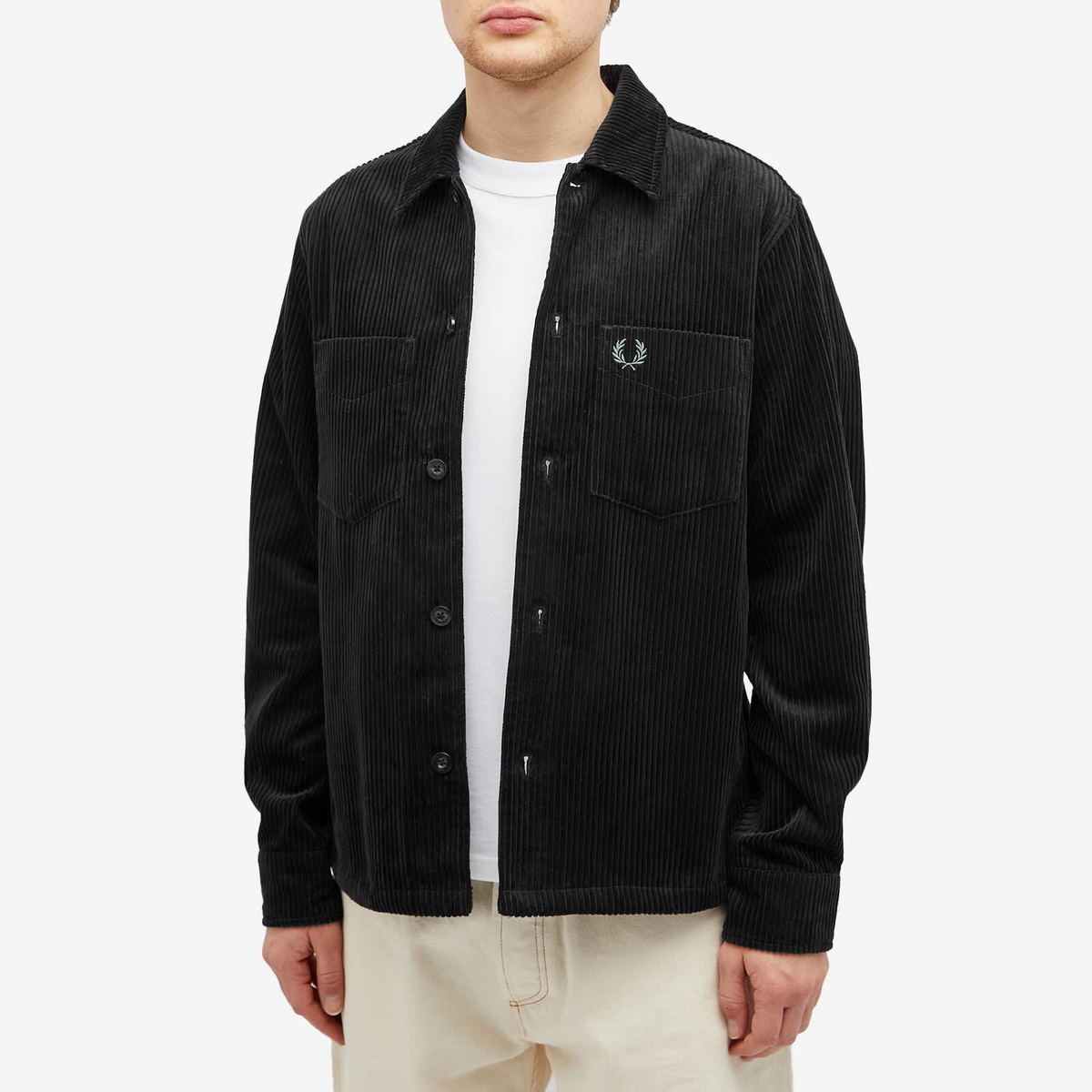 Fred Perry Men's Jumbo Corduroy Overshirt in Black Fred Perry