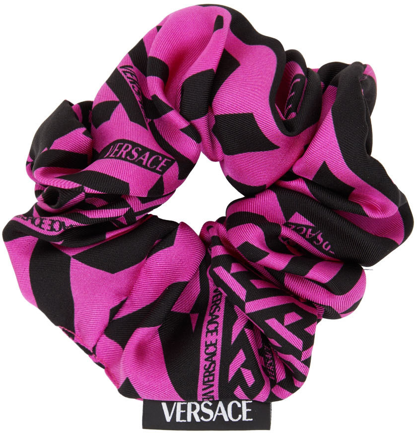 Versace Black & Pink La Greca Scrunchie Versace