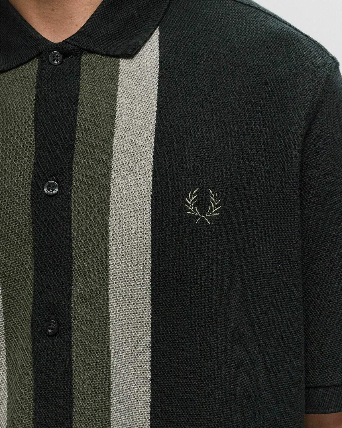 Fred Perry Panelled Button Through Polo S Green Polos Fred Perry