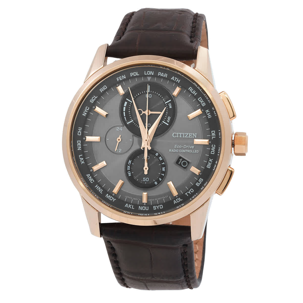 Citizen Perpetual World Time Chronograph Grey Dial Mens Watch AT8113 ...