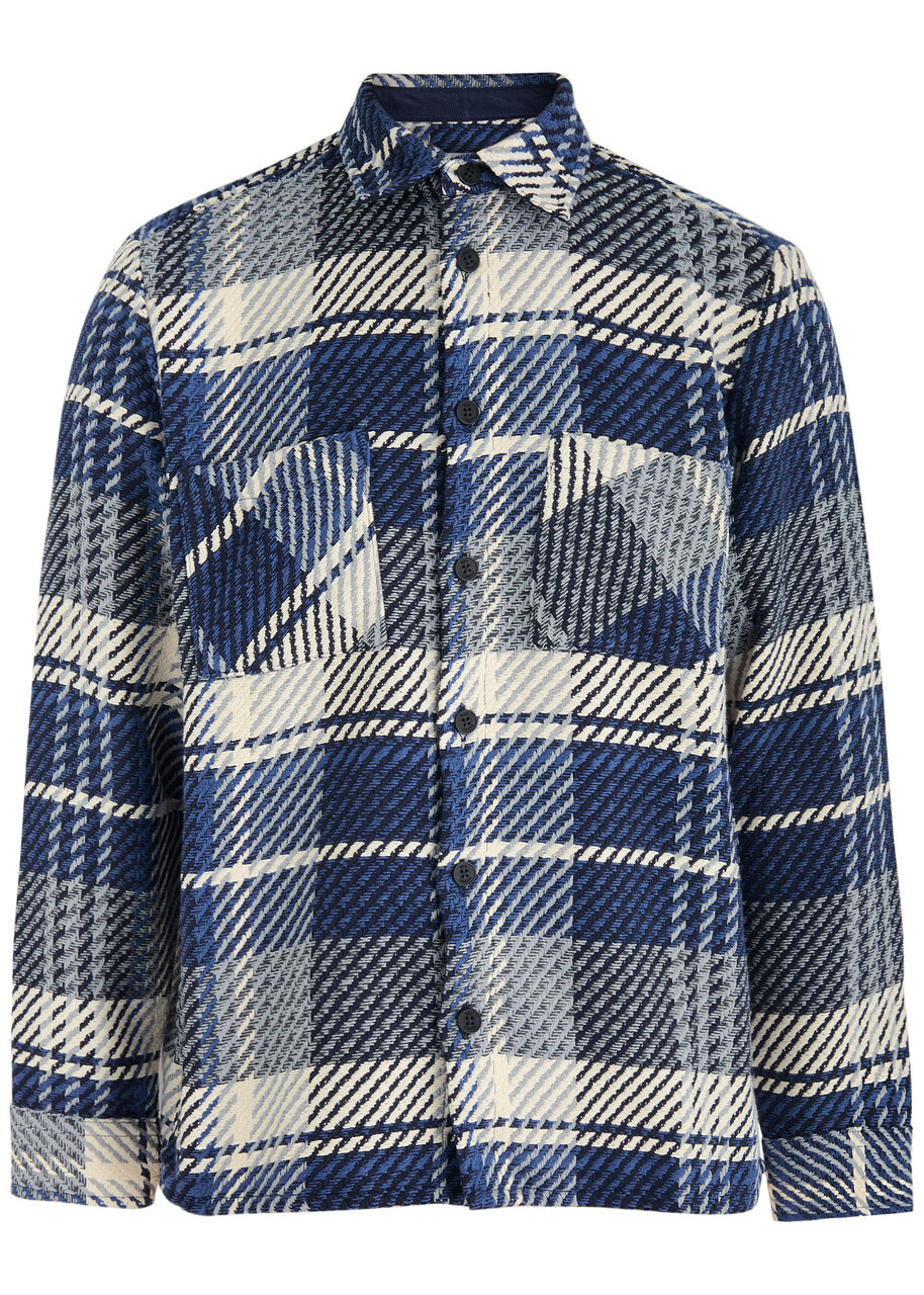 Wax London Whiting Checked Cotton-blend Overshirt Navy Wax London