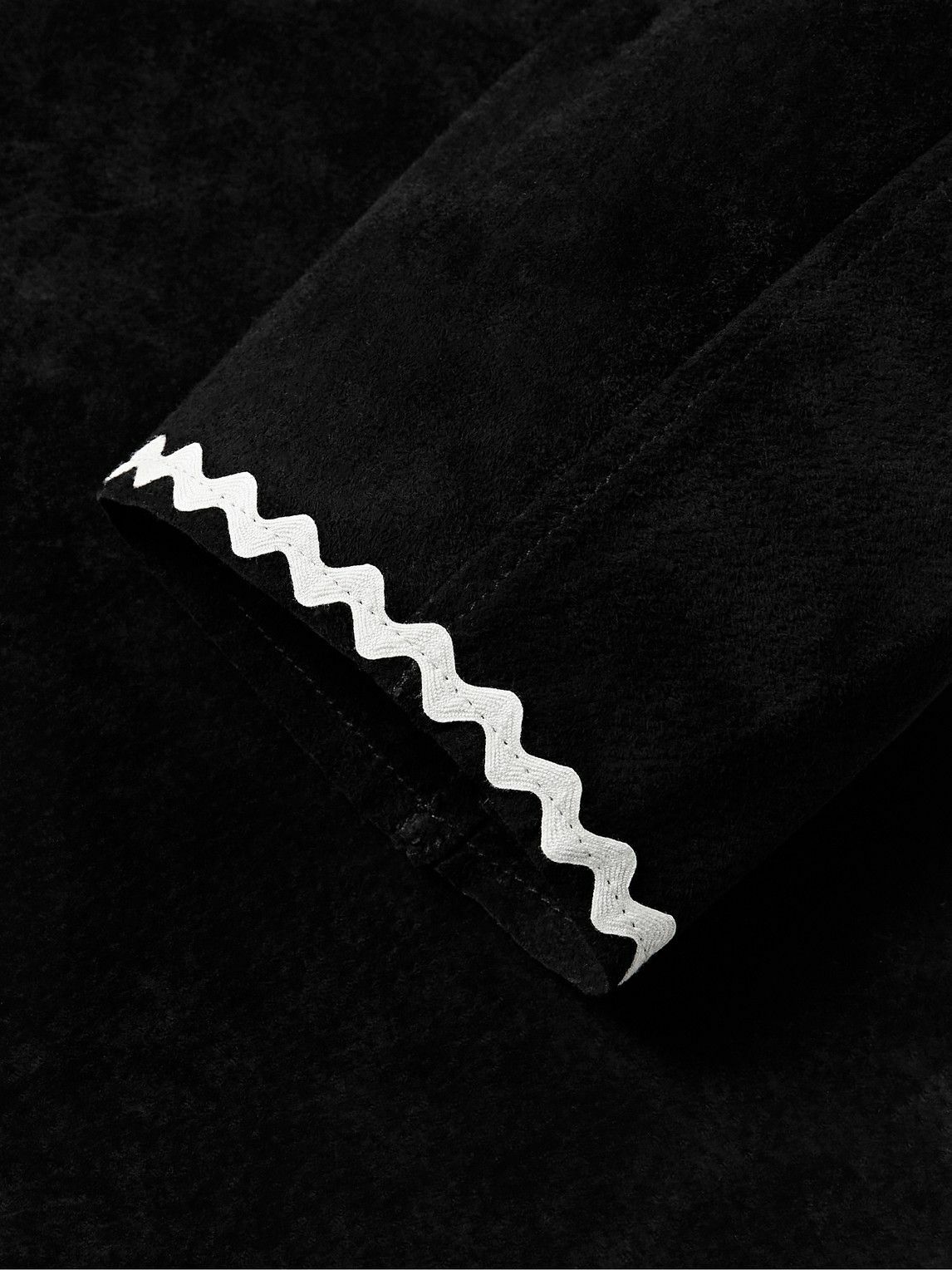 BODE - Camp-Collar Ric Rac-Trimmed Suede Overshirt - Black Bode