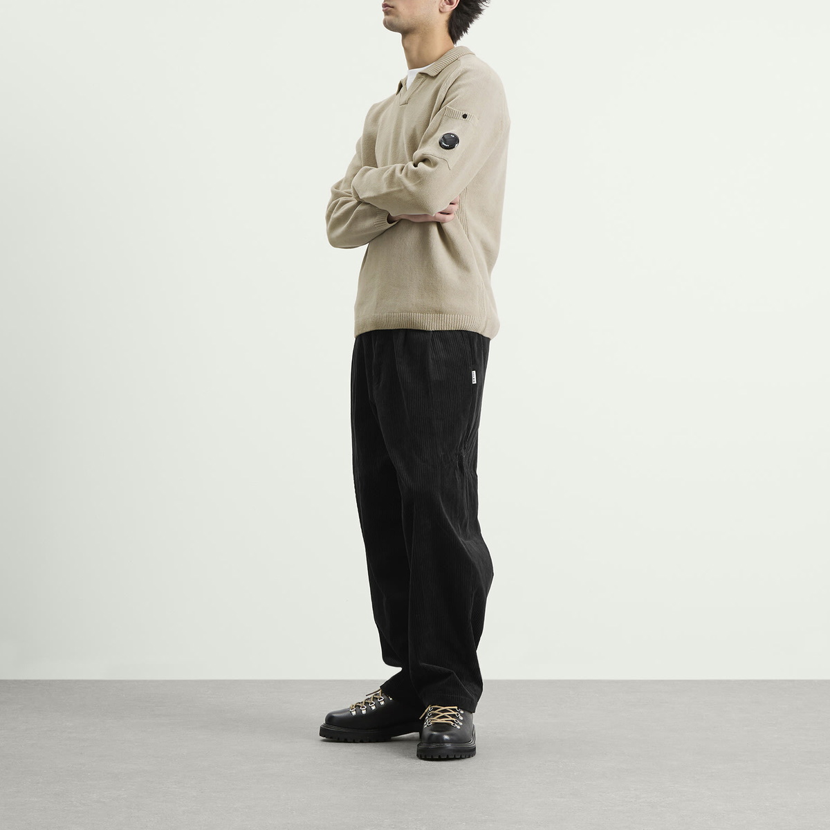 C.P. Company Men's Cotton Chenille Polo Lens Sweater in Dove C.P. Company