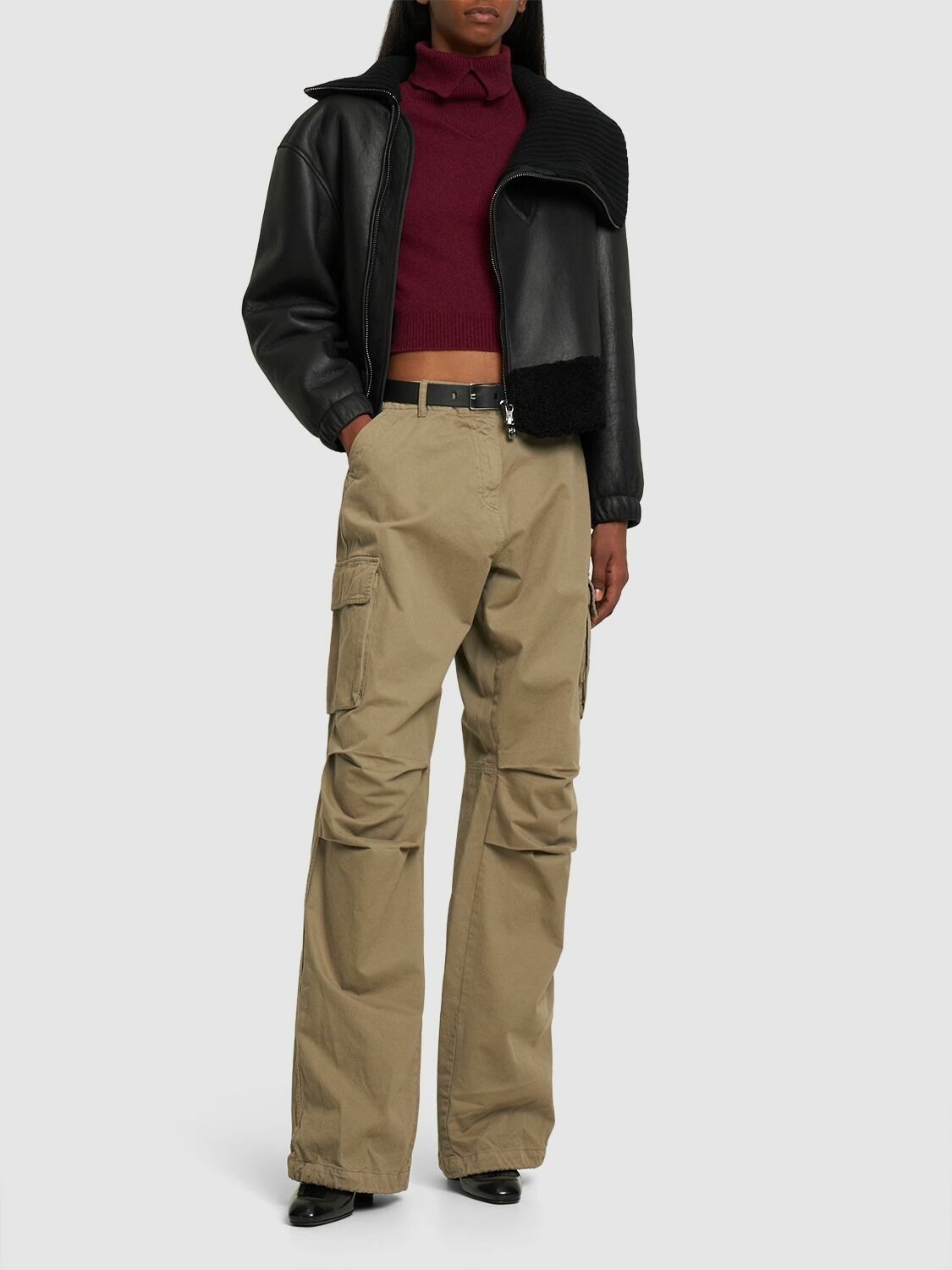 FERRARI - Leather Shearling Jacket W/ Collar Ferrari