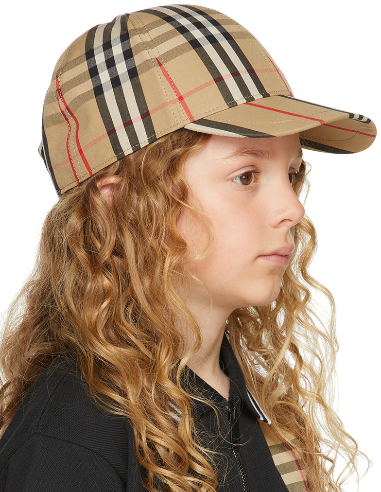 Burberry Kids Beige Vintage Check & Icon Stripe Cap Burberry