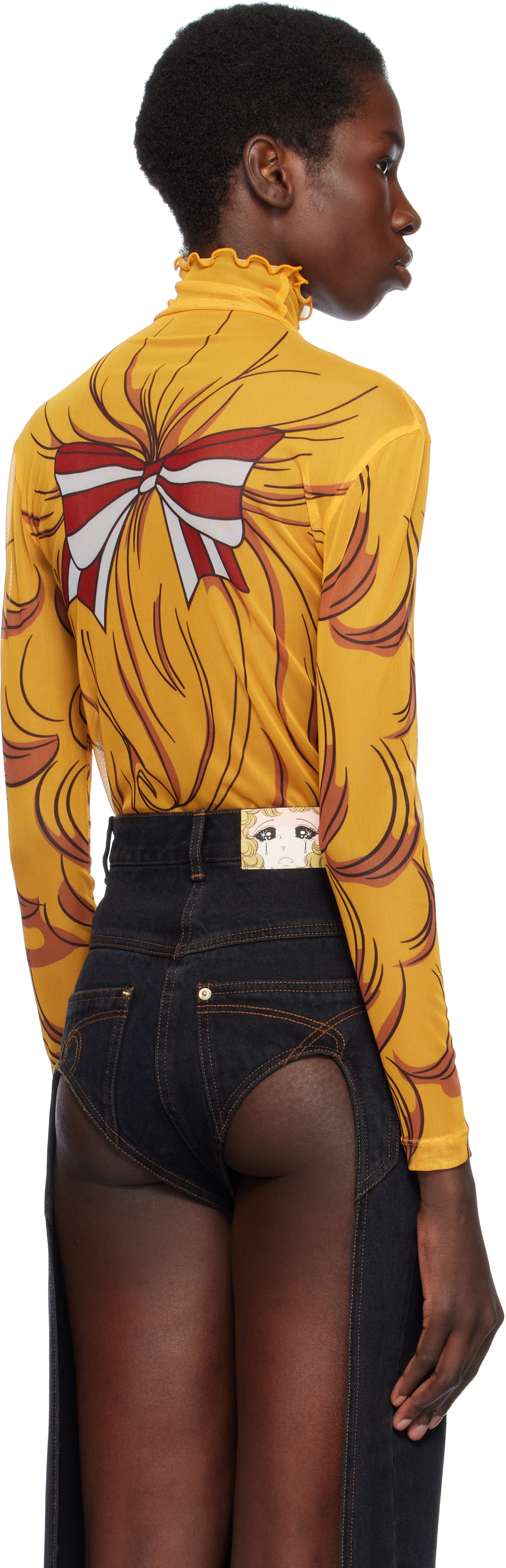 Pushbutton Yellow Crying Girl Mesh Turtleneck Pushbutton